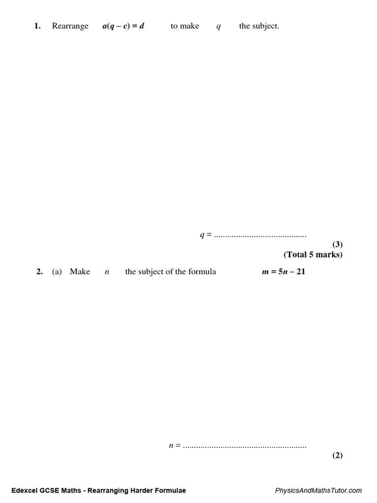 Rearranging Harder Formulae QP | PDF | Student Assessment And Evaluation