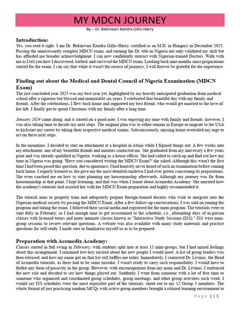 My MDCN Journey | PDF