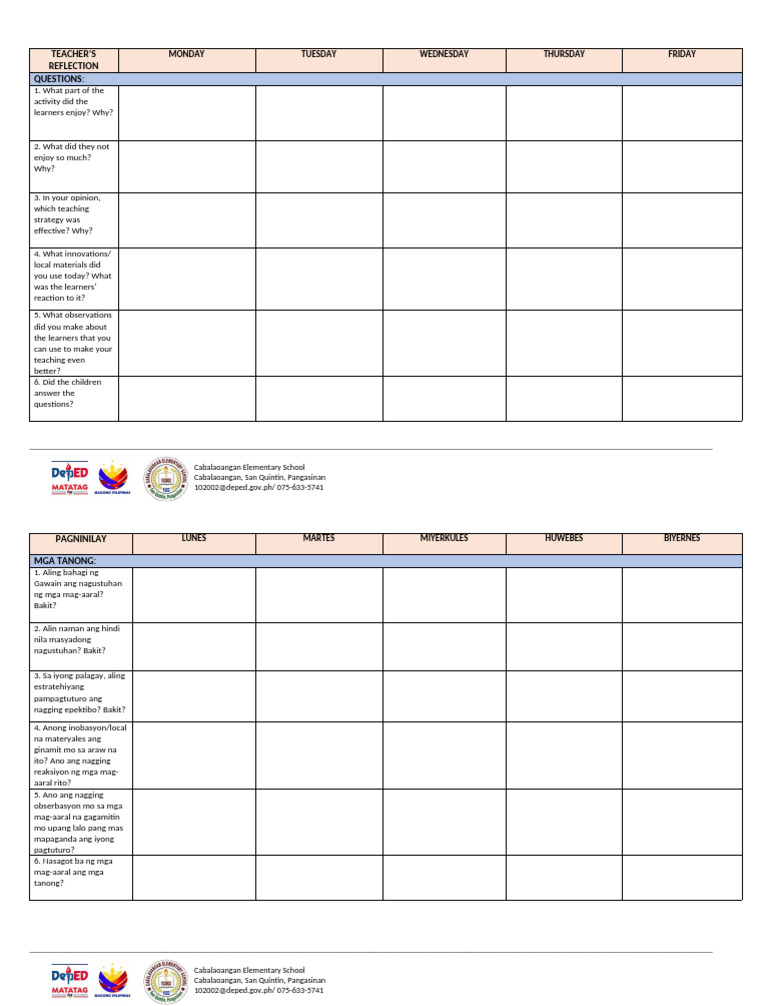 Eng Fil REVISED REFLECTION TEMPLATE FOR DLL | PDF