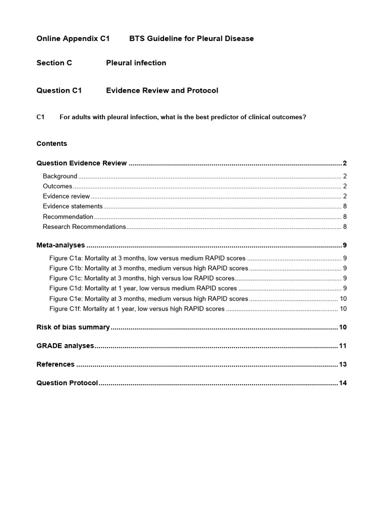 Online Appendix C1 (Pleural Disease) - Pleural Infection Best Predictor of Clinical Outcomes ...