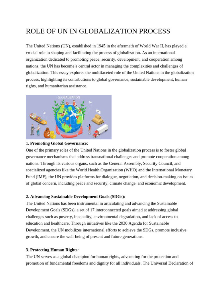 Role of Un in Globalization Process | PDF | United Nations | International Relations