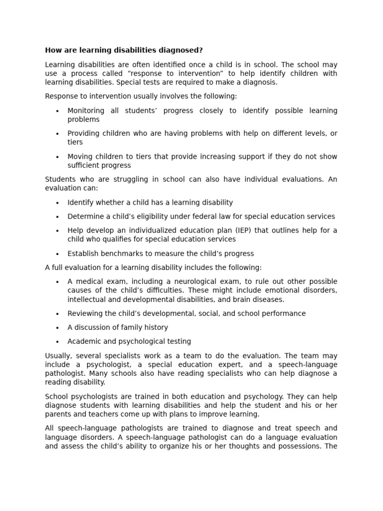 How Are Learning Disabilities Diagnosed? | PDF