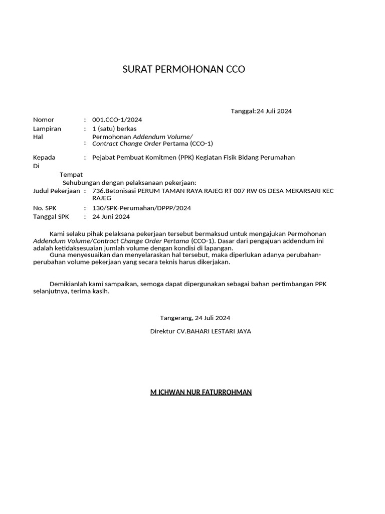 Surat Permohonan CCO | PDF