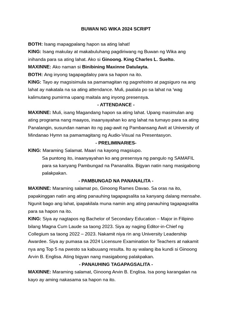 Buwan NG Wika 2024 Script | PDF