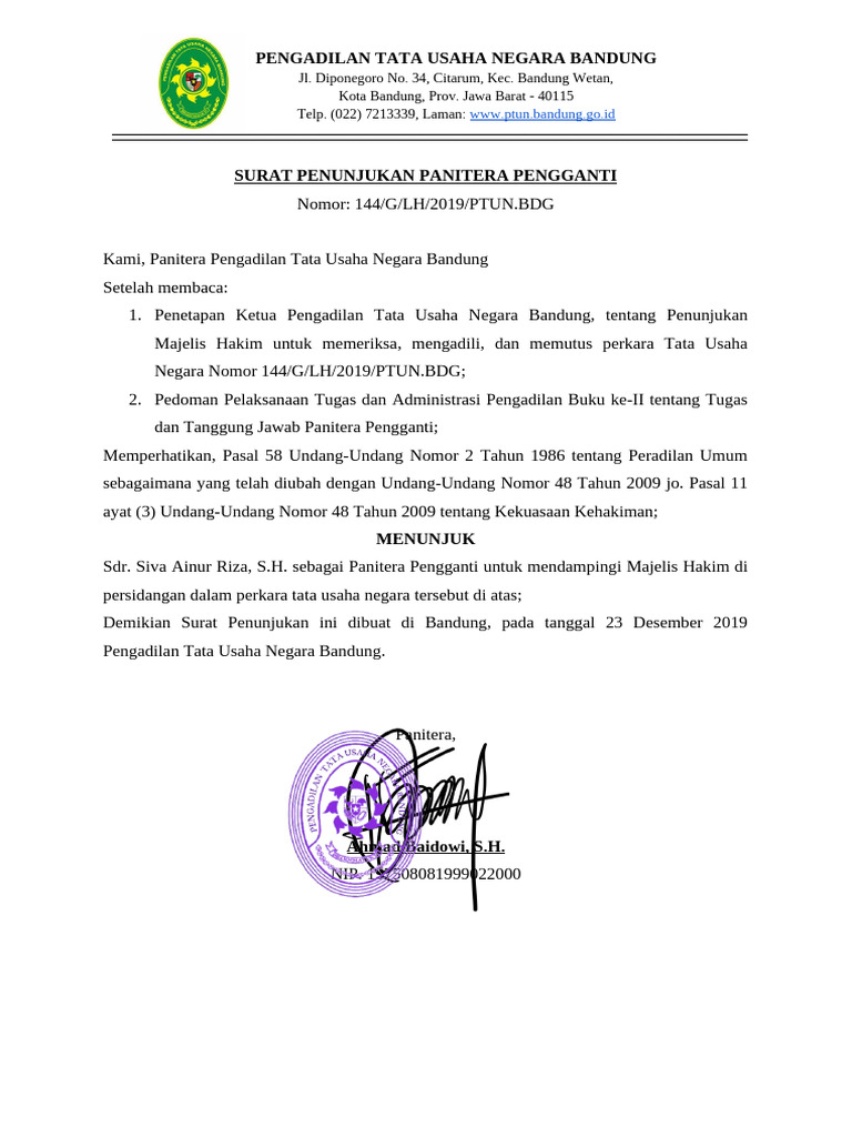 Penunjukan Panitera Pengganti | PDF