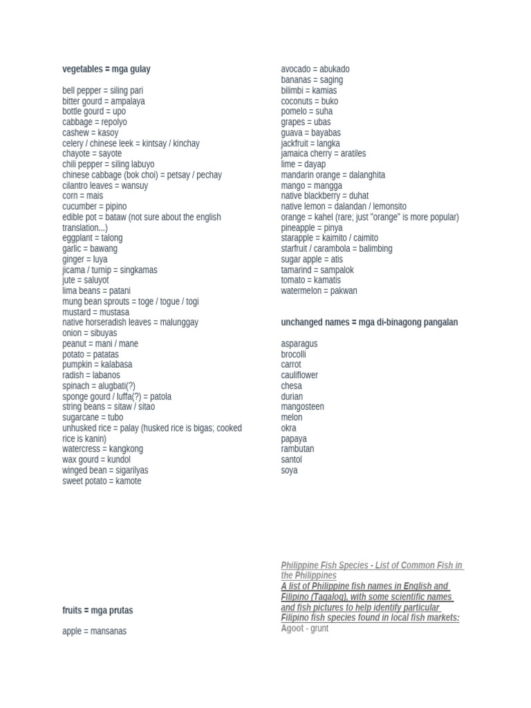 Filipino Food Glossary | PDF | Fish