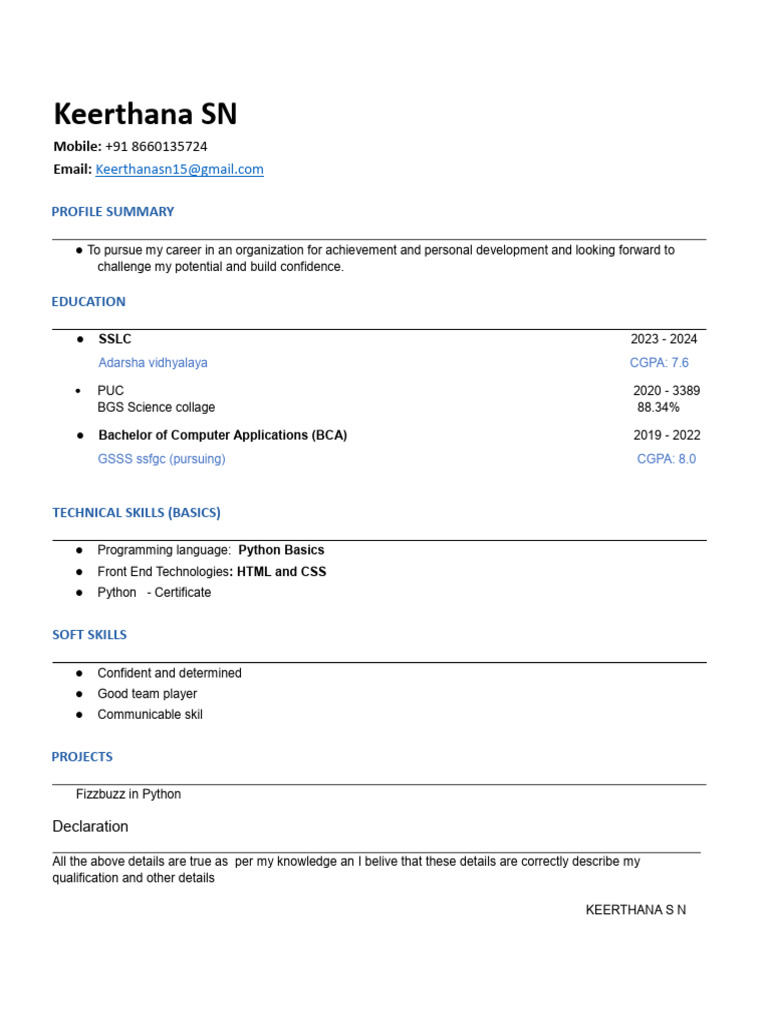 Keerthana Resume | PDF