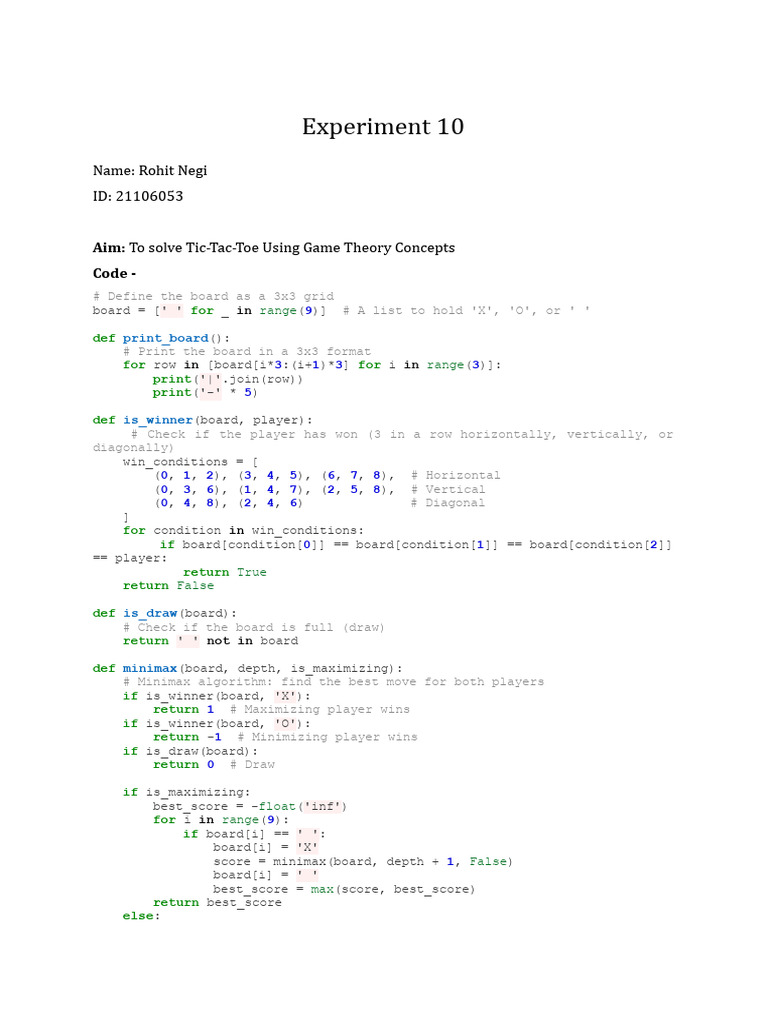 Game Theory Tic-Tac-Toe Solution | PDF | Theoretical Computer Science ...