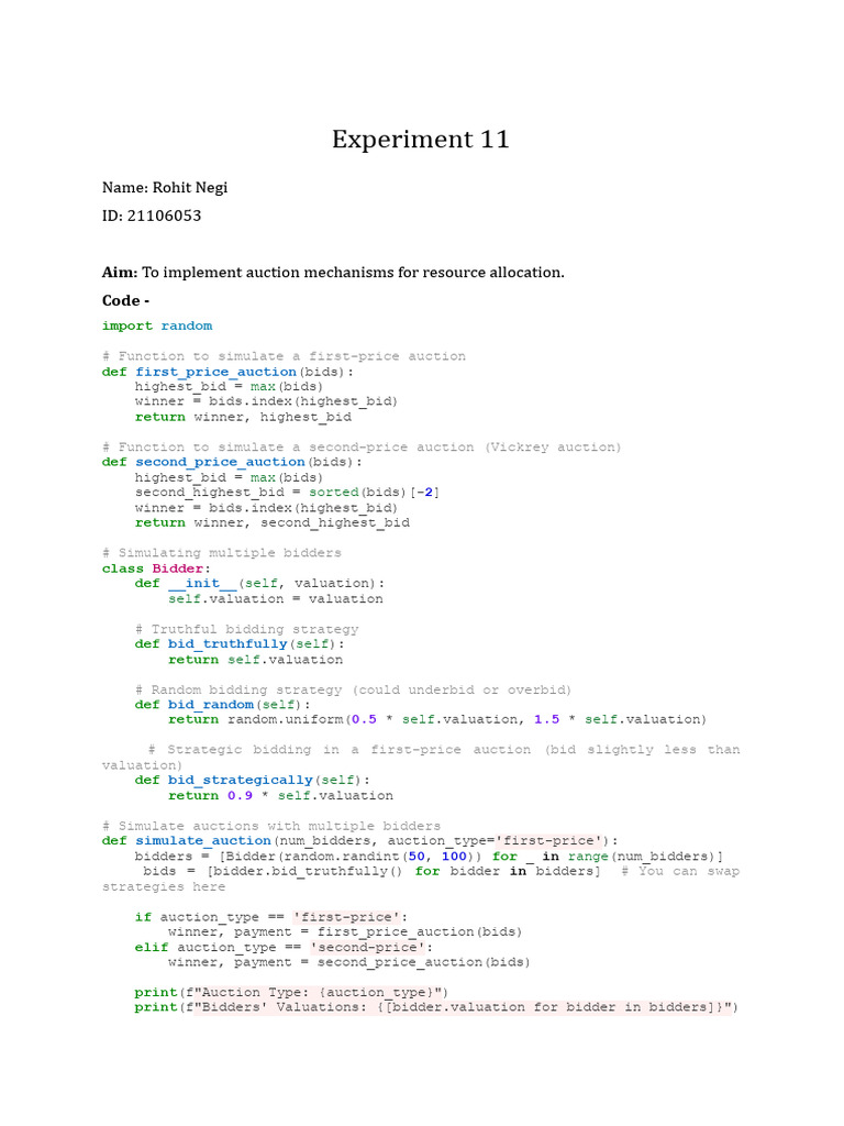 Game Theory Lab Experiment 11 | PDF
