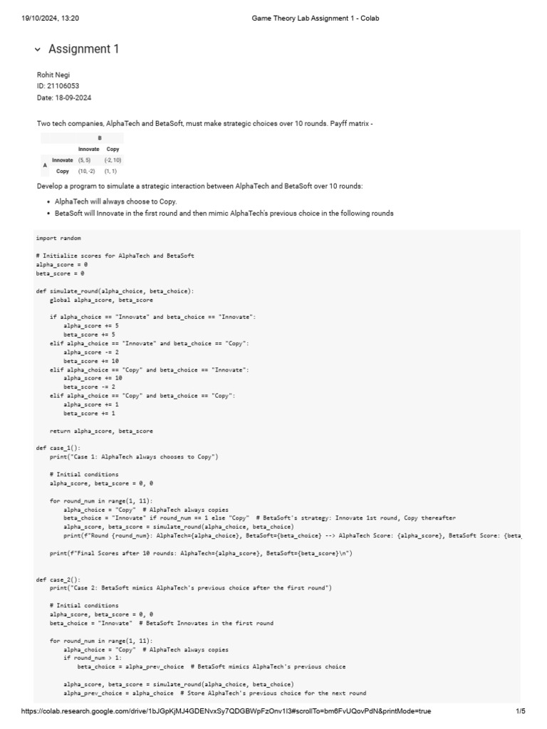 Game Theory Lab Assignment 1 - Colab | PDF | Quantitative Research | Mathematical And ...