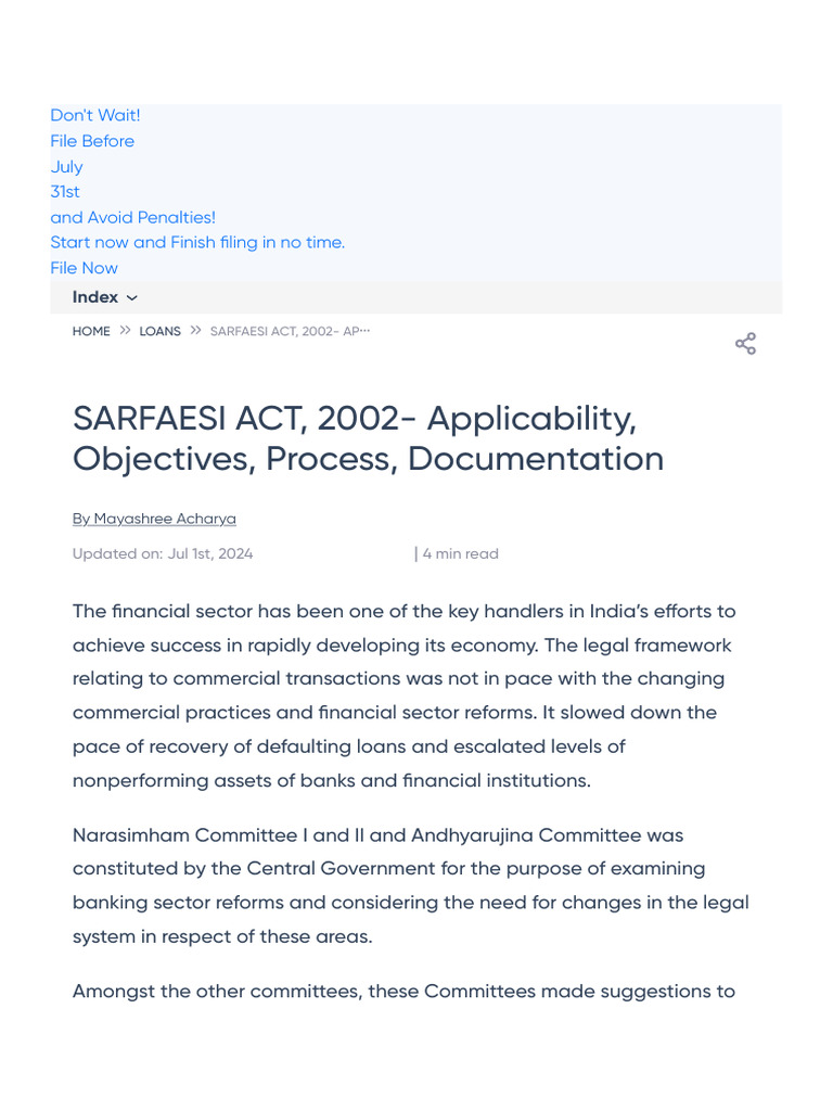 Understanding the SARFAESI Act 2002 | PDF | Loans | Security Interest