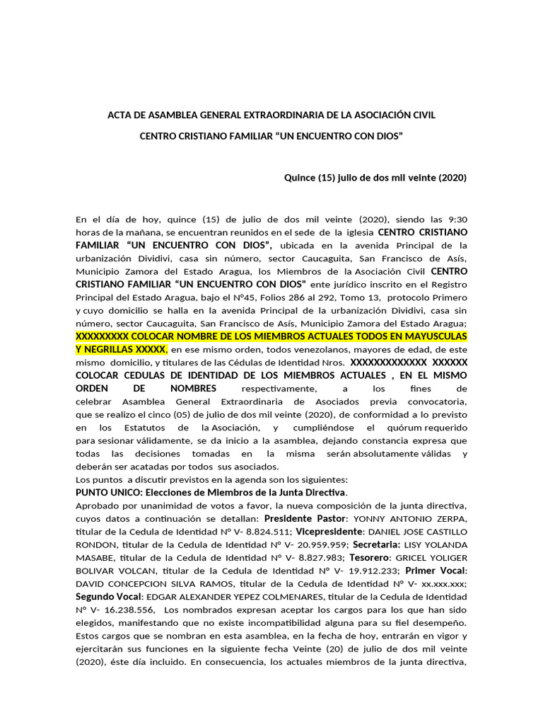 Modelo de Actas de Asambleas | PDF | Gobierno