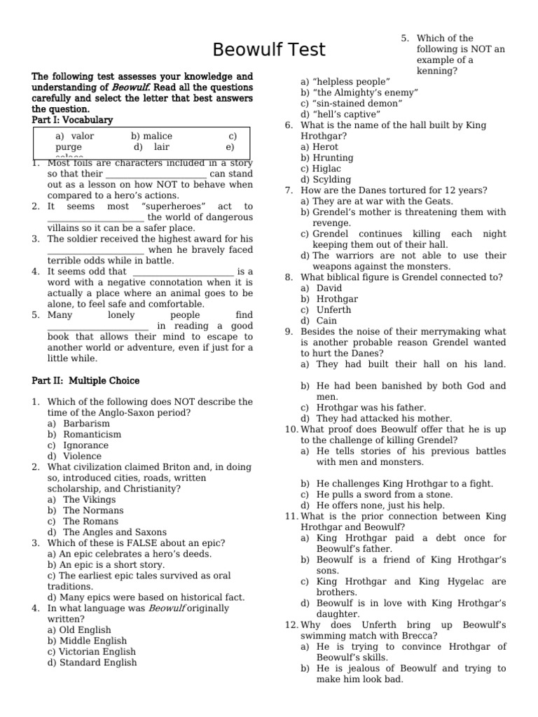 Тест Беовульфа | PDF | Beowulf | English Heroic Legends