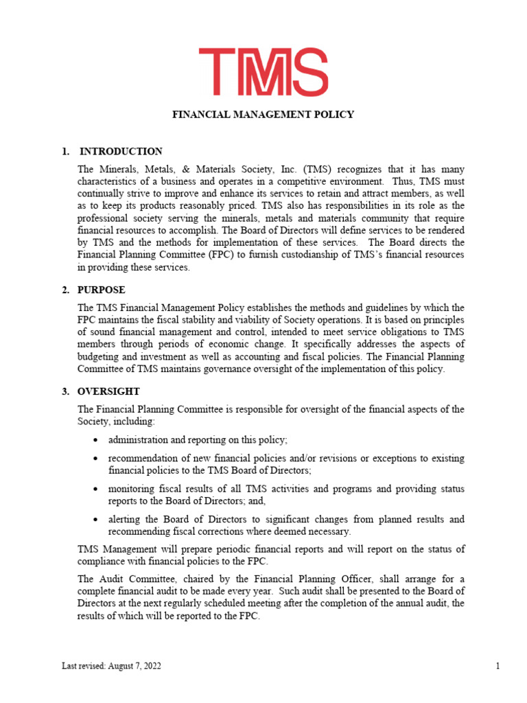 Financial Management Policy | PDF | Budget | Finance & Money Management