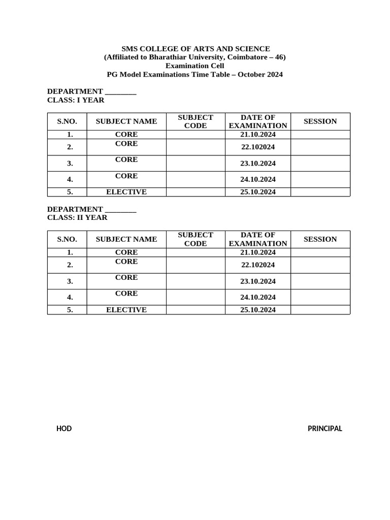 model time table october 2024 | PDF