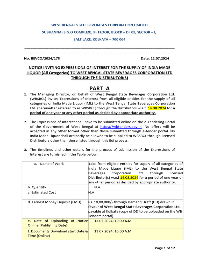 2024-07-12 - EoI For Supply of IML 2024-25 | PDF | Offer And Acceptance ...