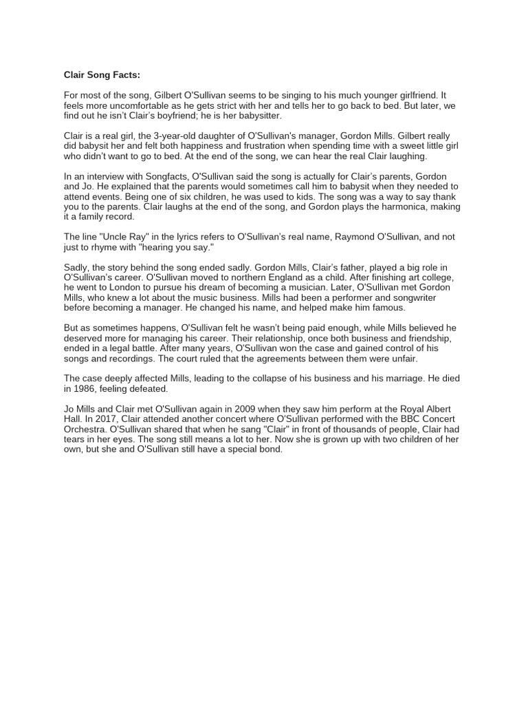 Clair Song Facts | PDF