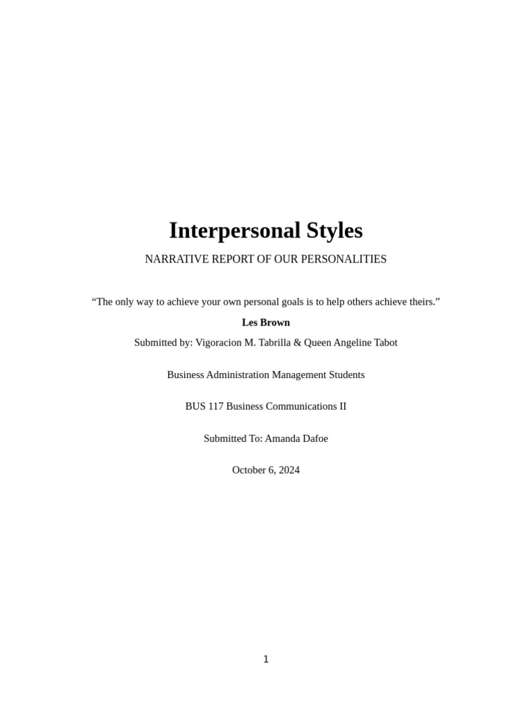 Interpersonal Styles Report | PDF | Communication | Social Psychology