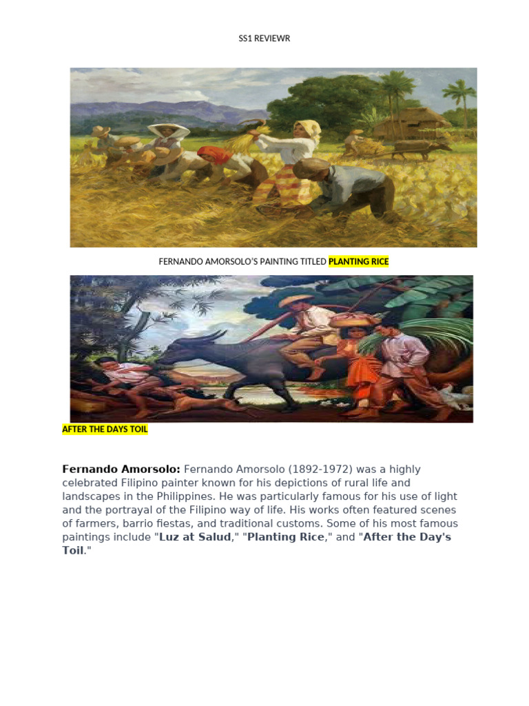 FERNANDO AMORSOLO’S PAINTING TITLED PLANTING RICE | PDF | Human ...