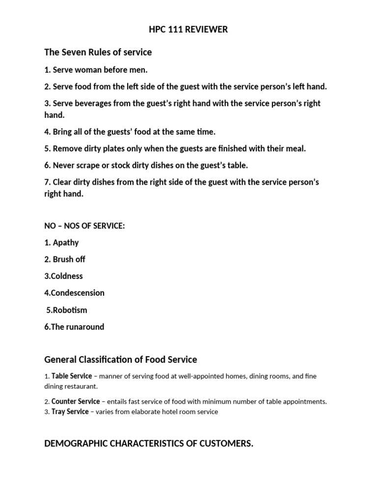 The Seven Rules of Service | PDF | Restaurants | Meal