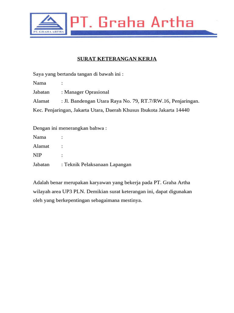 Surat Keterangan Kerja Karyawan PLN | PDF