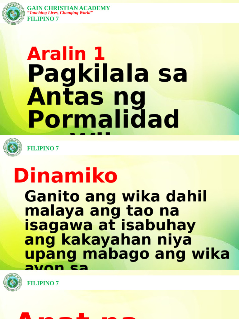 Fil 7 21.1 Pagkilala Sa Antas NG Pormalidad NG Wika DONE | PDF