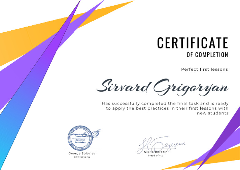 Completion Certificate for First Lessons | PDF