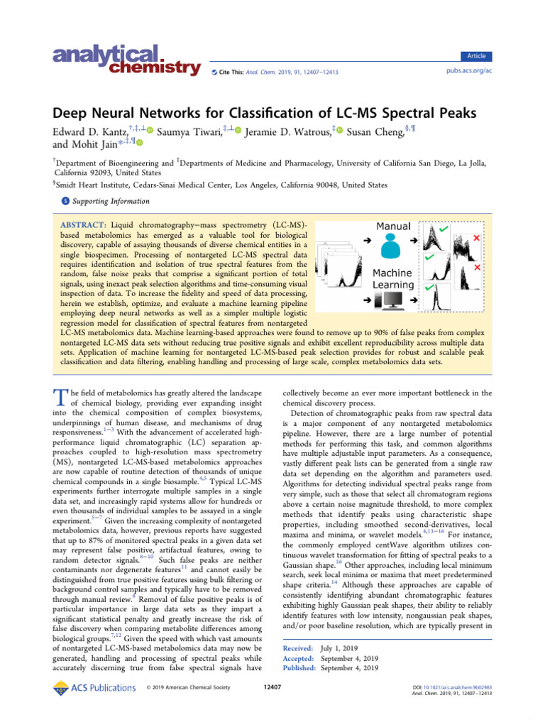 Deep Neural Networks For Classification of LC-MS Spectral Peaks | PDF | Receiver Operating ...