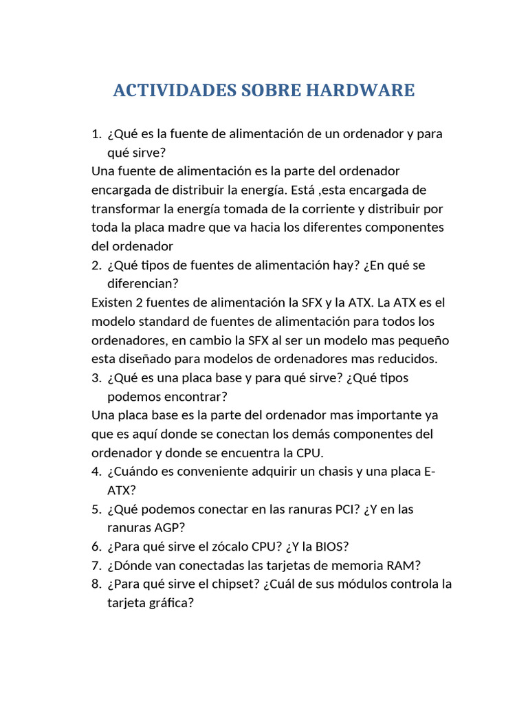ACTIVIDADES SOBRE HARDWARE | PDF