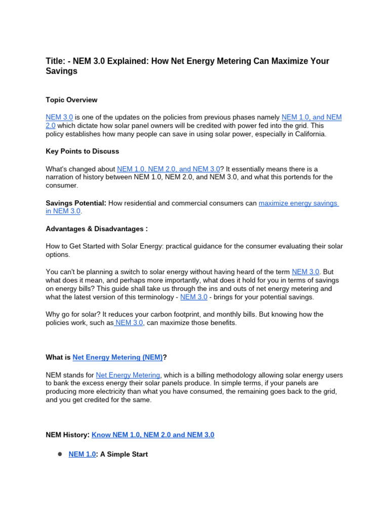 NEM 3.0 Explained: How Net Energy Metering Can Maximize Your Savings ...