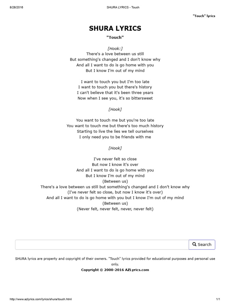 Shura Lyrics - Touch | PDF | Songs