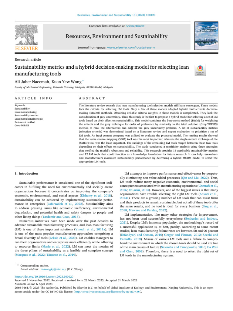 Sustainability Metrics and Hybrid Decision-Making Model For Seleting ...