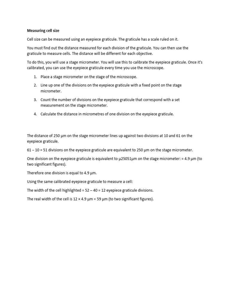 Measuring Cell Size with Micrometry | PDF | Technology & Engineering