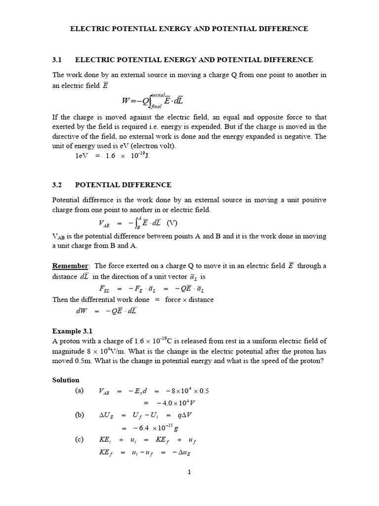 3 Electric Potential Energy and Potential Difference | PDF | Electric Field | Potential Energy