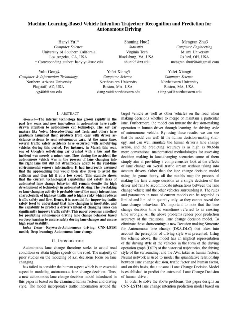 Machine Learning Based Vehicle Intention Trajectory Recognition And Prediction For Autonomous