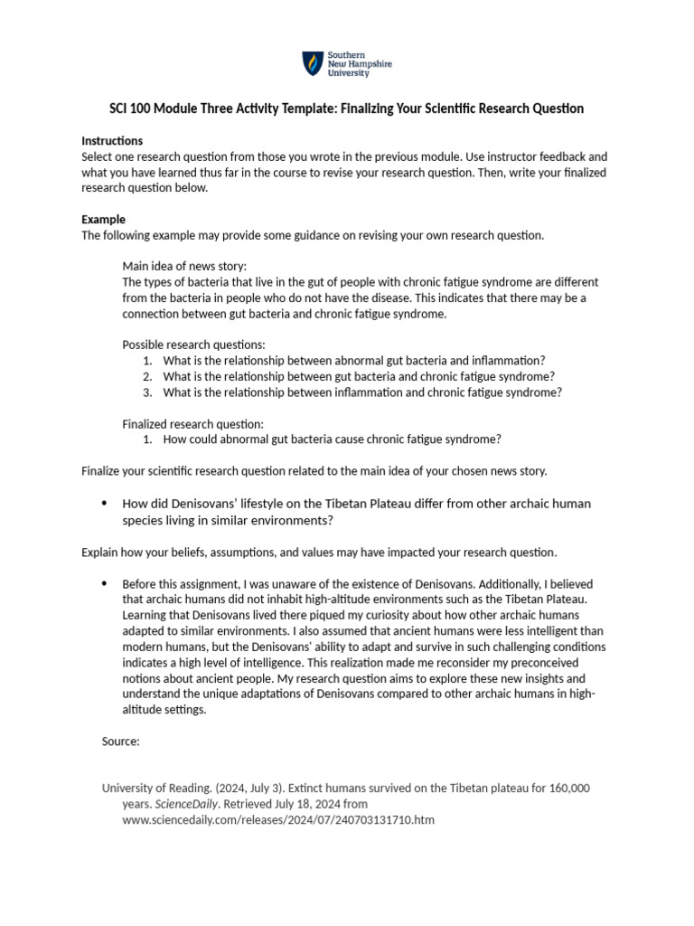 SCI 100 Module Three Activity | PDF | Human | Chronic Fatigue Syndrome