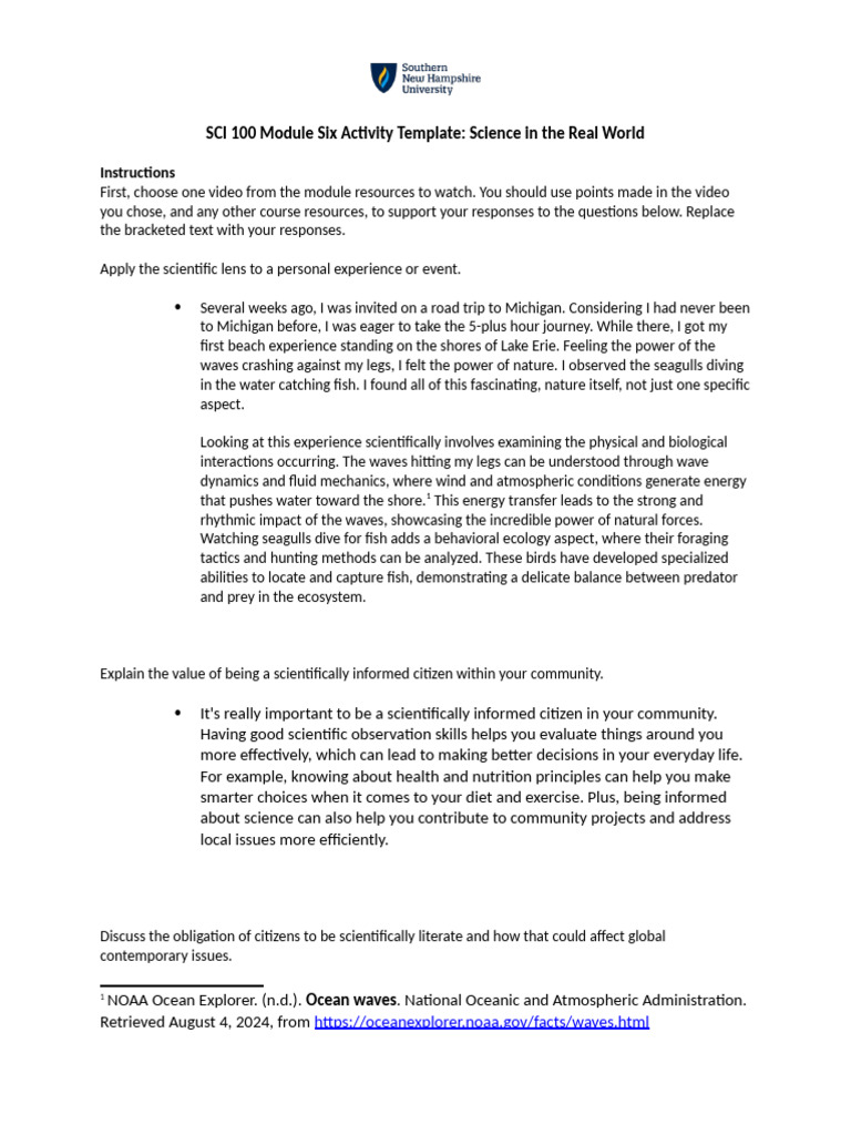 SCI 100 Module Six Activit | PDF | Science | Predation