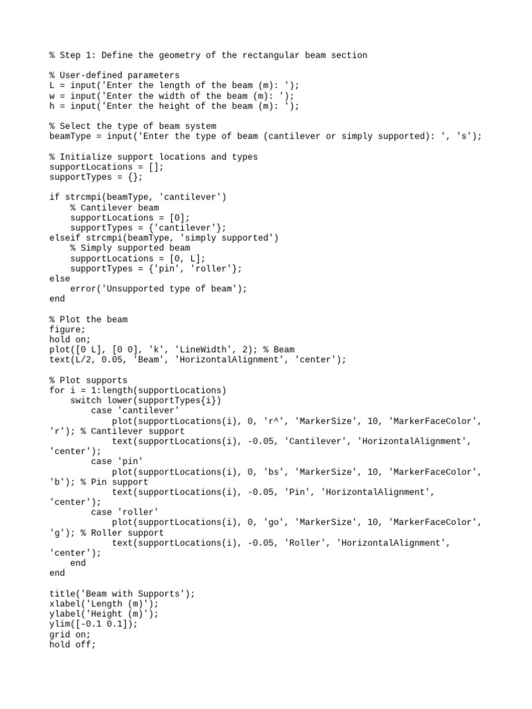 analysis beam statically in matlab | PDF | Bending | Beam (Structure)