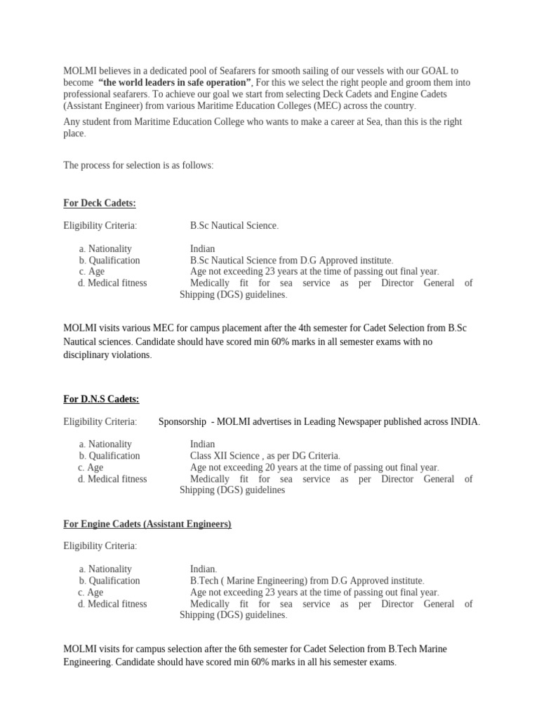 Deck Cadet and Engine Cadet | PDF | Business | Technology & Engineering