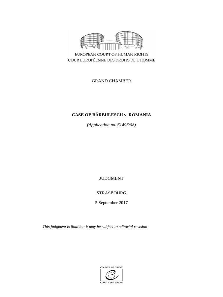 Case of Barbulescu v. Romania | PDF | Employment | Privacy