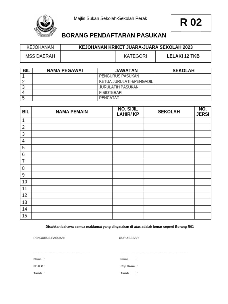 Borang Pendaftaran Pasukan R02 | PDF