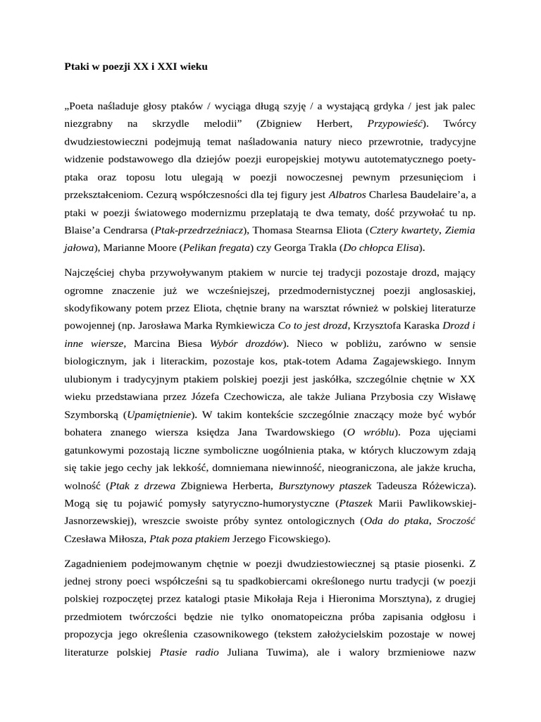 Ptaki W Poezji XX I XXI Wieku | PDF