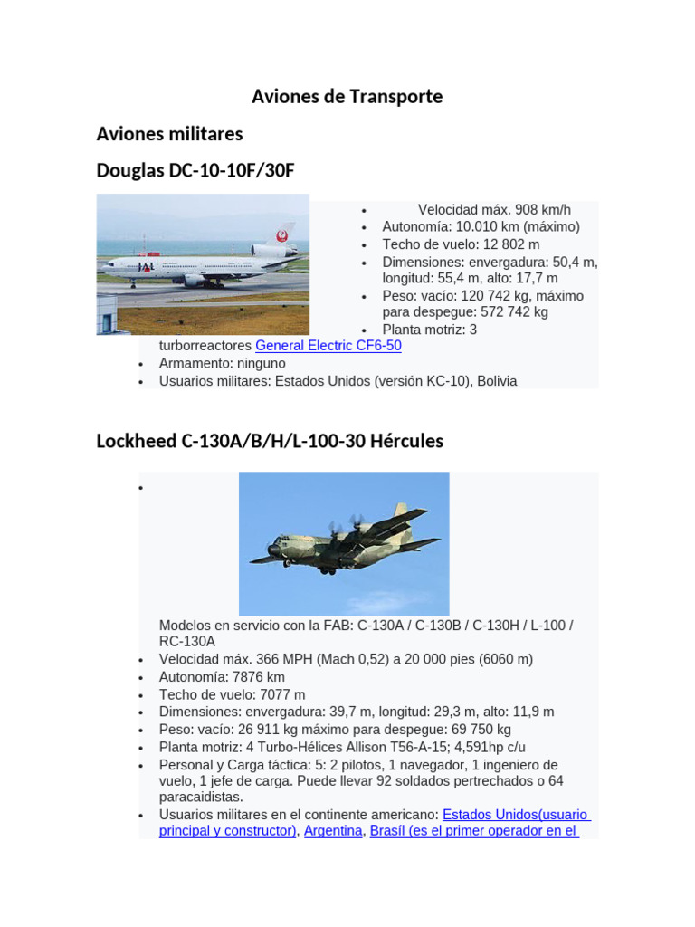 Aviones de Transporte | PDF | Lockheed C 130 Hércules | Diseño de vehículos