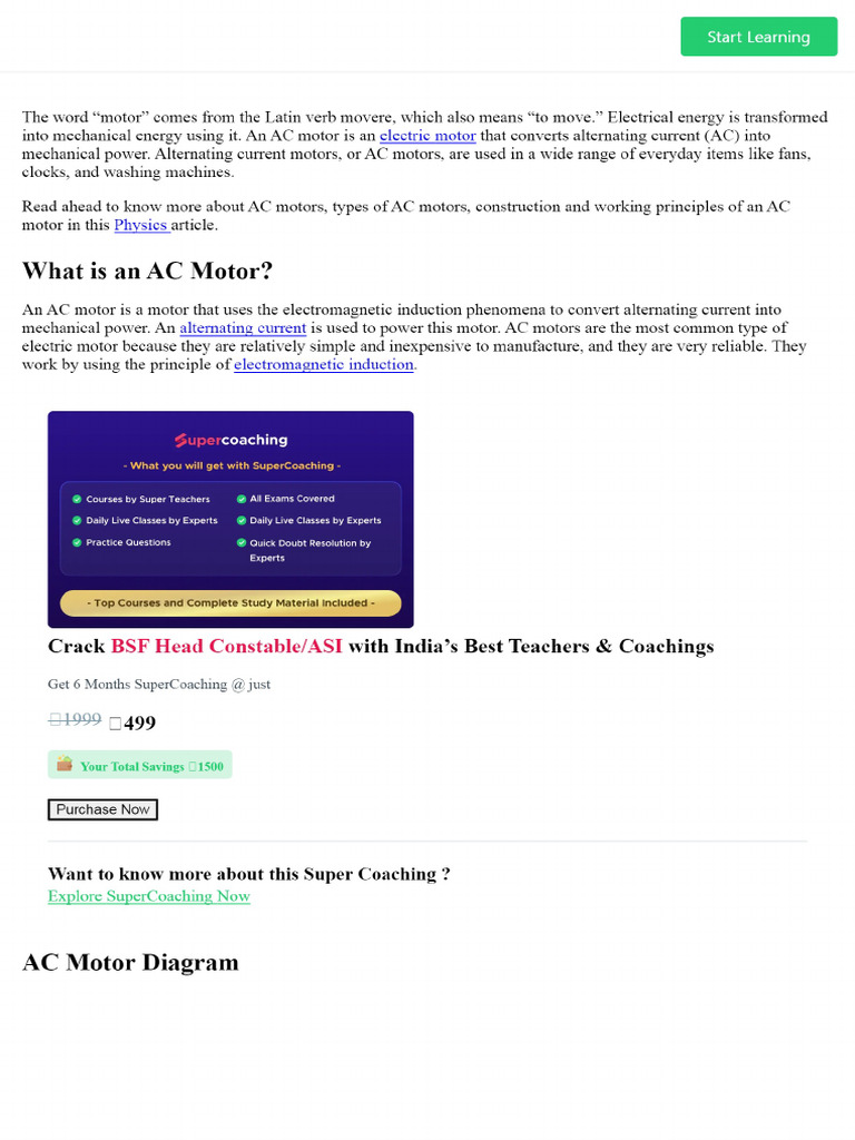 AC Motors - Definition, Diagram, Construction, Working, Types, Uses | PDF