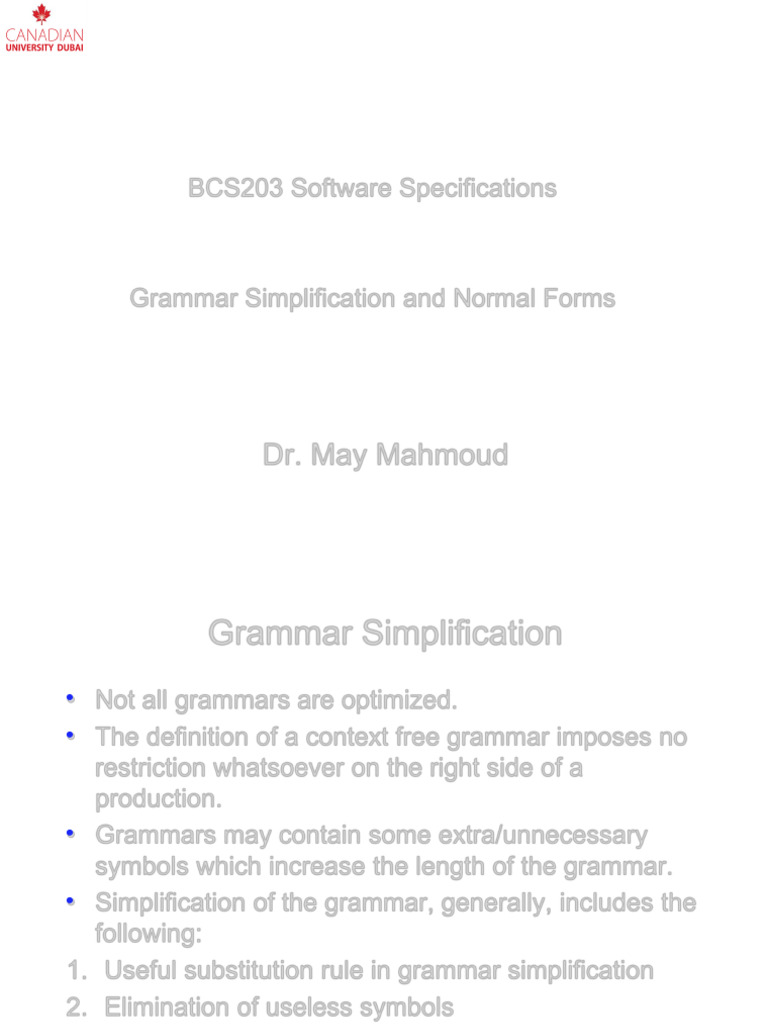 09BSC203 - GrammarSimplify and Normal Forms - CFG and PDA Conversion 2 | PDF | Computer ...