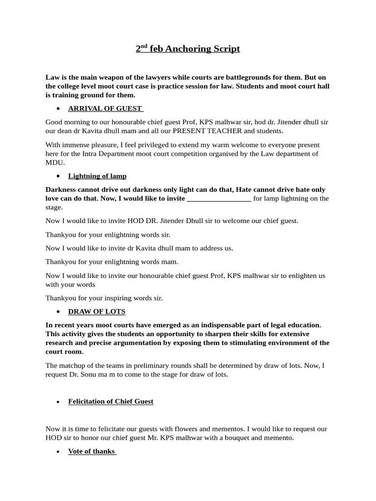 2nd feb Anchoring Script | PDF | Justice | Crime & Violence