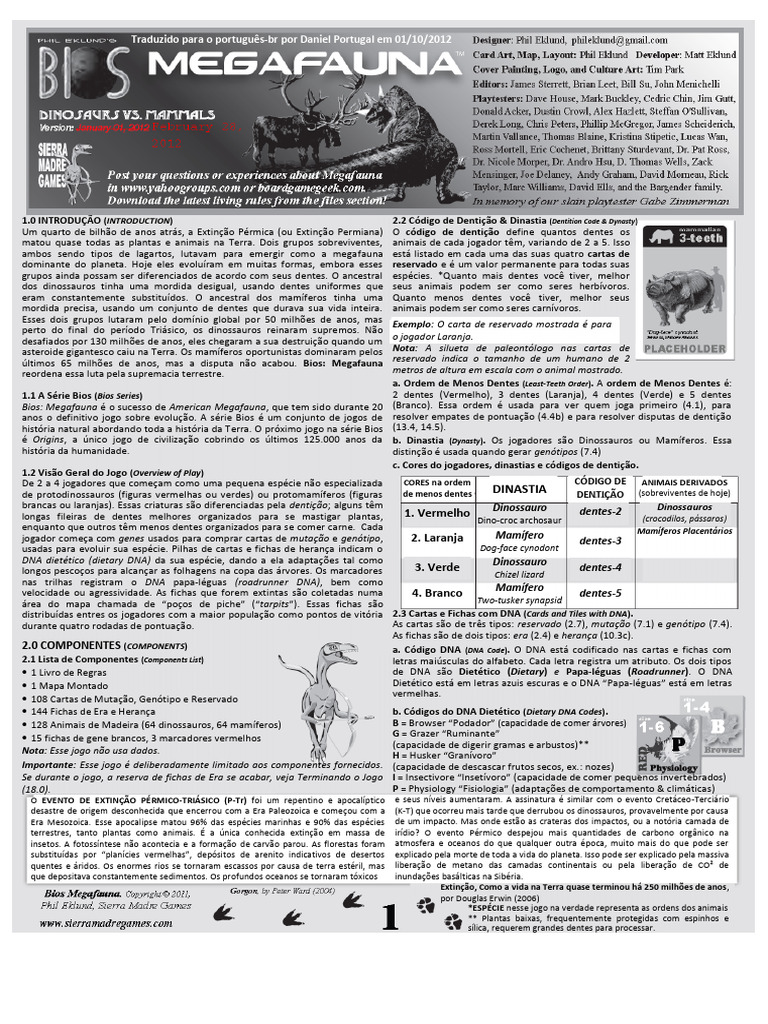Bios Megafauna Regras Por Daniel Portuga 1426 | PDF | Dente humano | Terra
