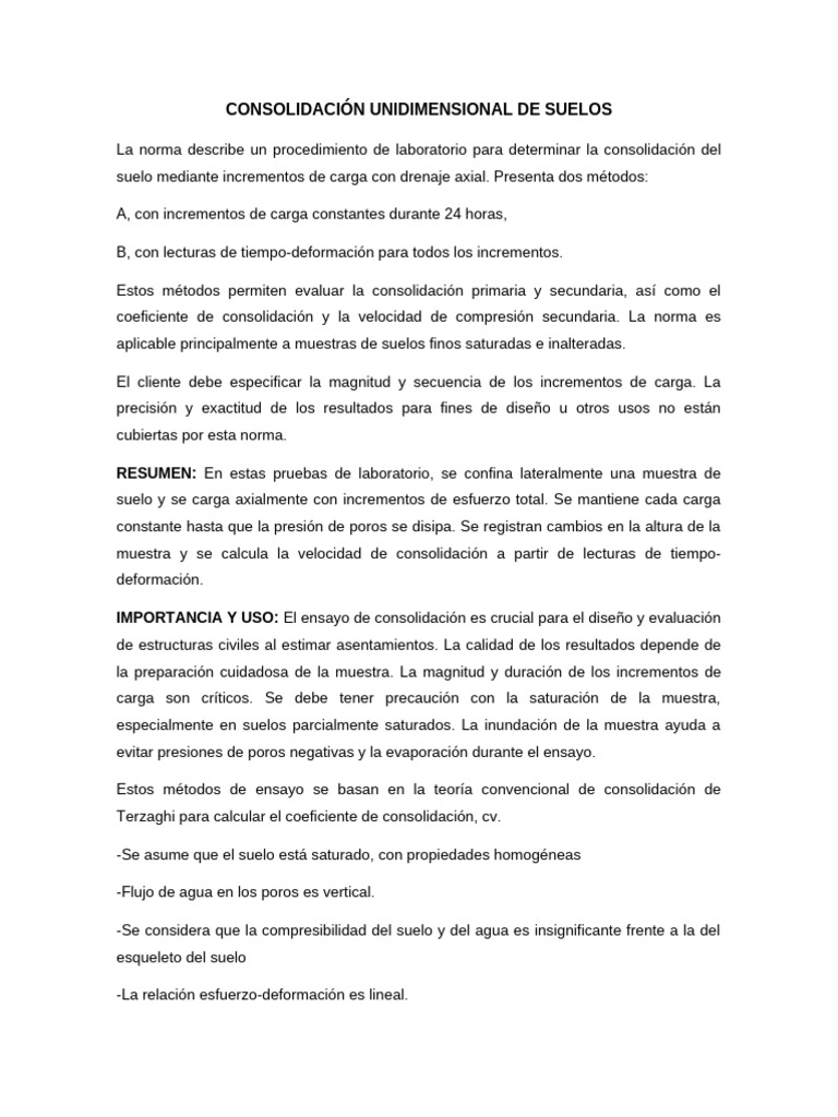 Inv e 151. Consolidación Unidimensional de Suelos | PDF