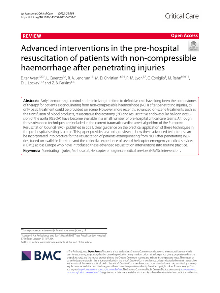 Prehospital TX Non Compressible Hemorrhage For Penetrating Trauma | PDF ...