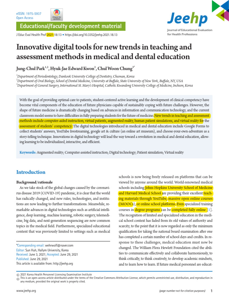 Innovative Digital Tools for Medical Education | PDF | Educational ...
